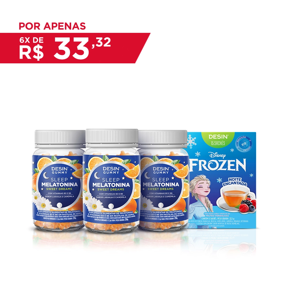 Combo com 03 Super Gummy Melatonina + Chá Frozen | Desinchá | Desinchá